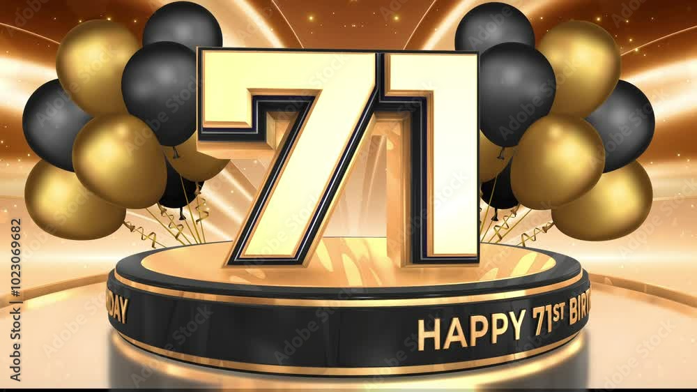 71 years, 71st birthday loop, looped video background, backdrop in 3D ...