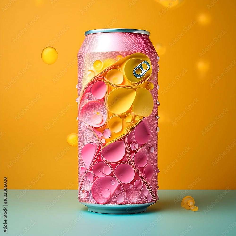 Design an origami-style soda can cover in pink and yellow colors with ...