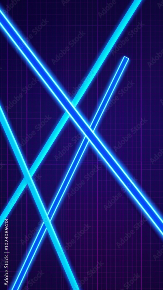 Neon blue light beams crossing in a digital grid background for ...