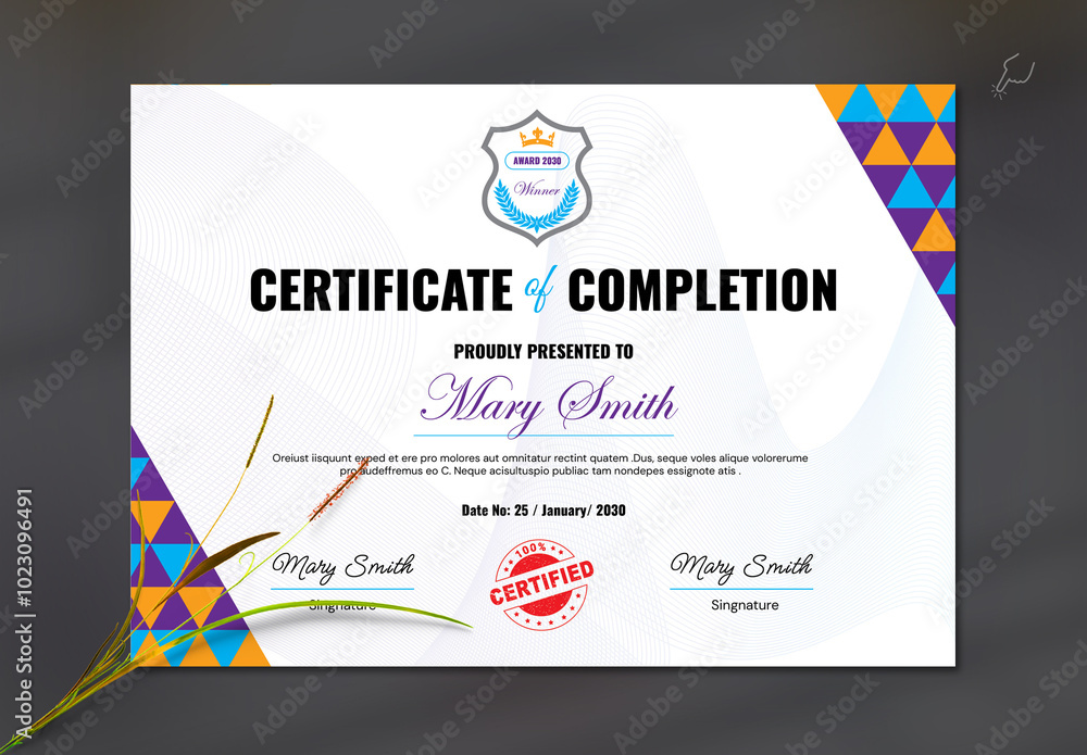 Certificate of Completion Layout Stock Template | Adobe Stock