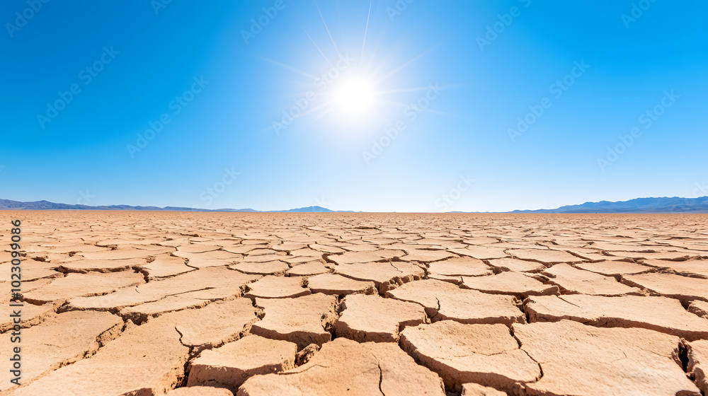 Parched earth in an arid region of the devastating effects of drought ...