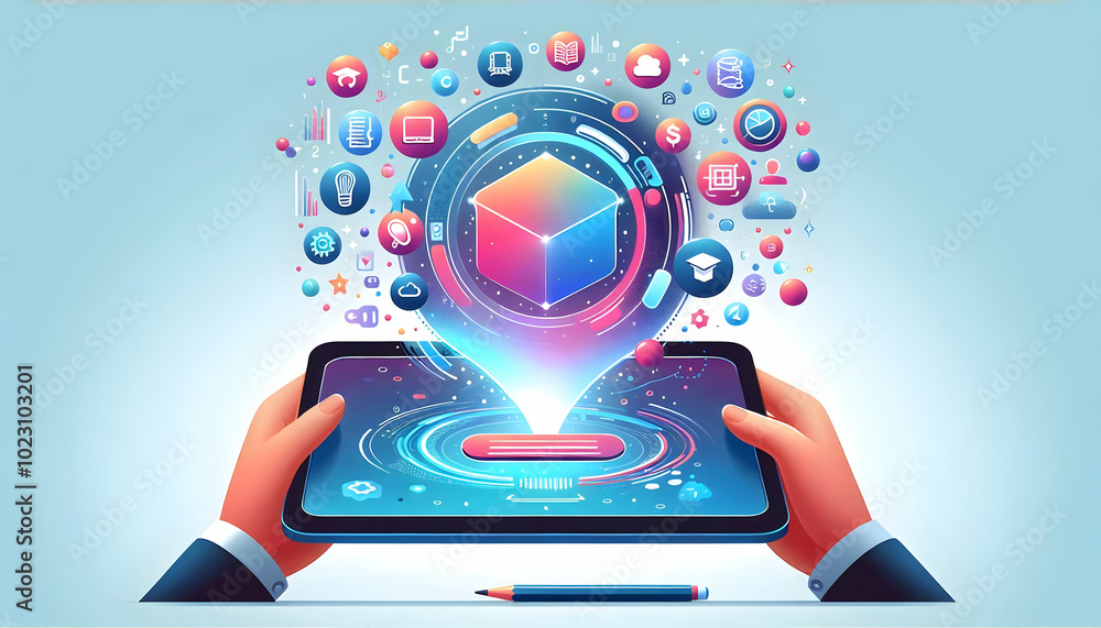 Flat Holographic Tablet with Vibrant Floating Learning Modules and ...