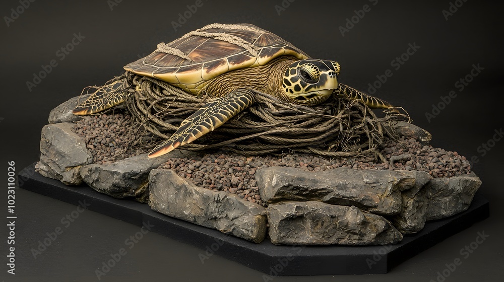 Tangled Turtle: An image of a sea turtle entangled in discarded fishing ...