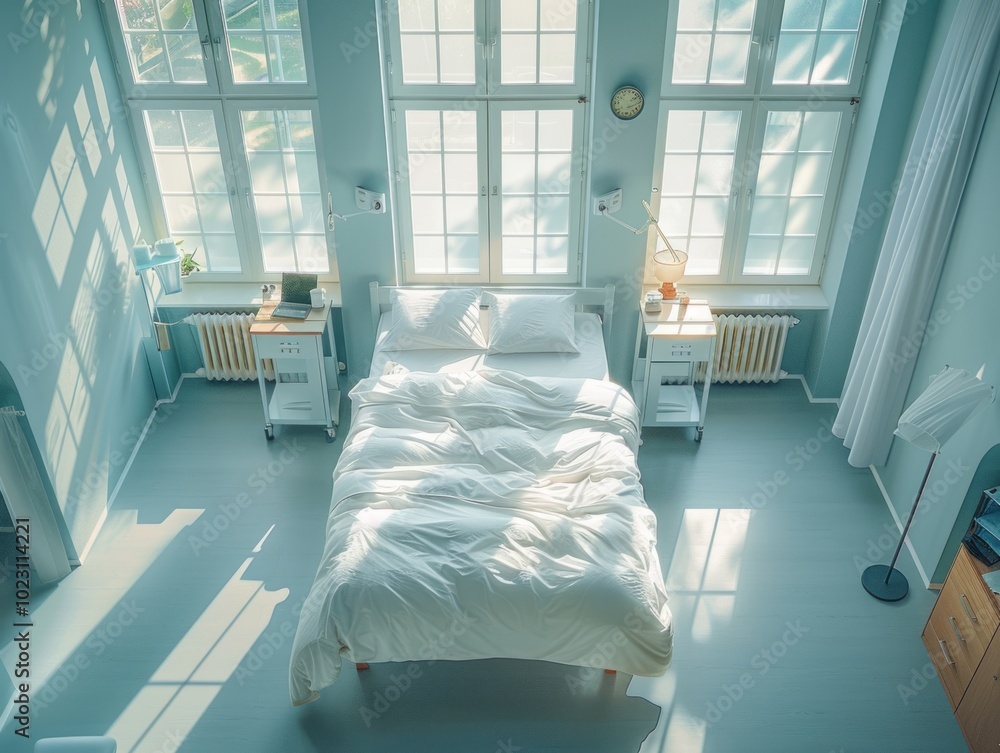 Aerial View of an Abandoned Hospital: Empty Rooms and Hallways in a ...