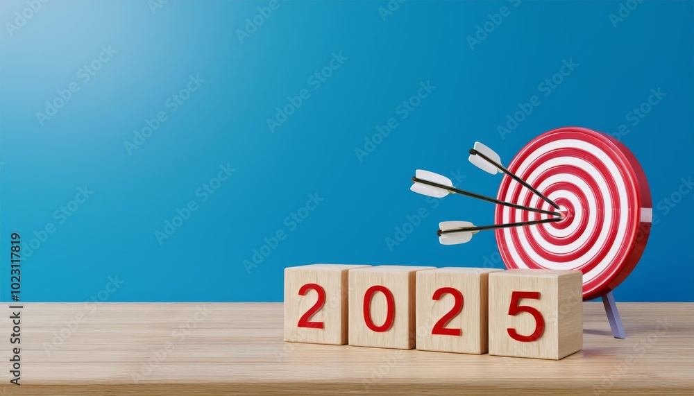 Targeting success in 2025 with a bullseye on a blue background and ...