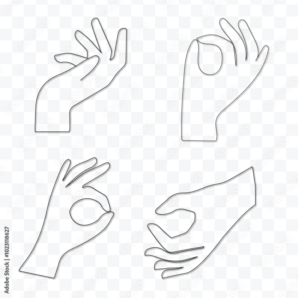 set of hand gestures black outline line art vector illustration Stock ...