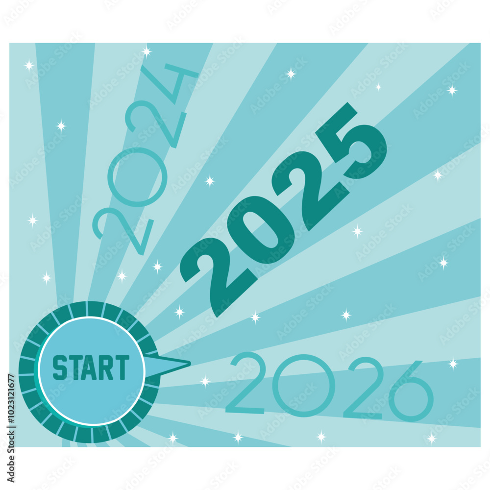 happy new year 2024,Finger about to twist the start button 2024 with the text 2023,2024,2025 and ...