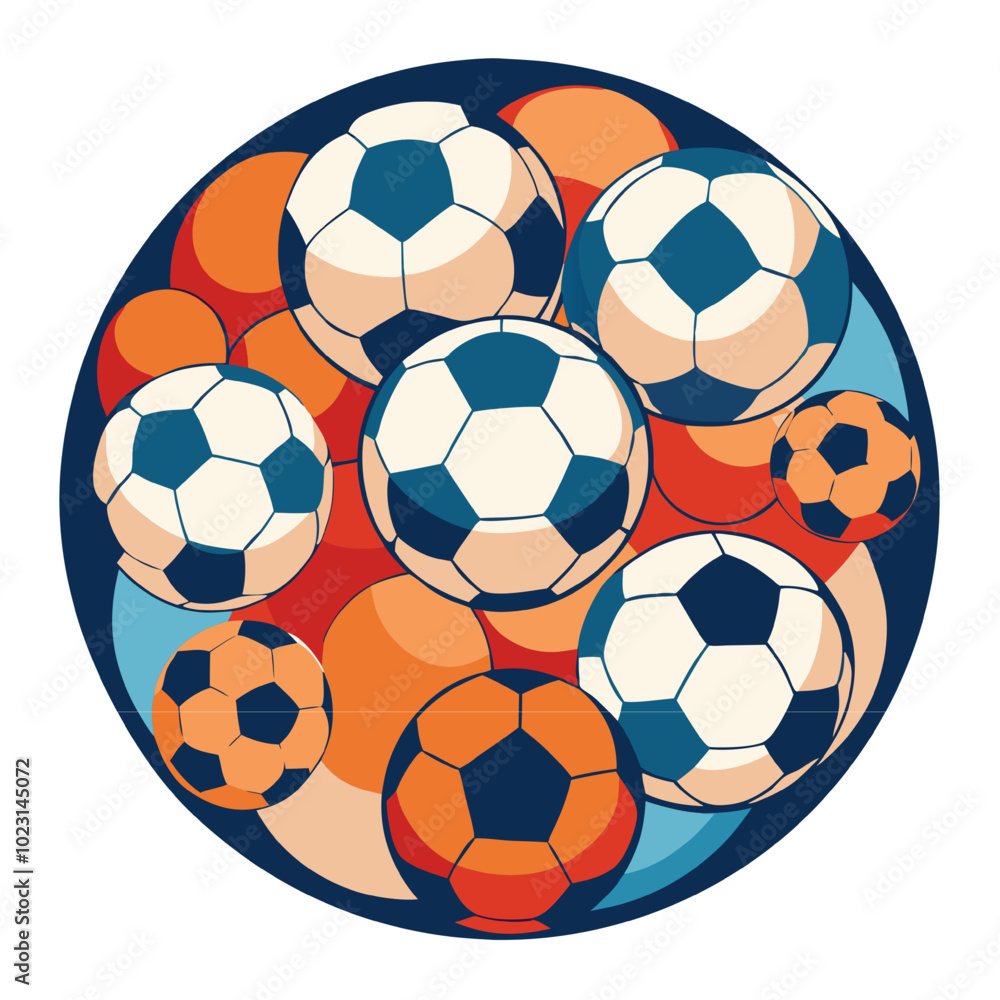 Soccer Ball Explosion: A vibrant burst of soccer balls in a circular ...