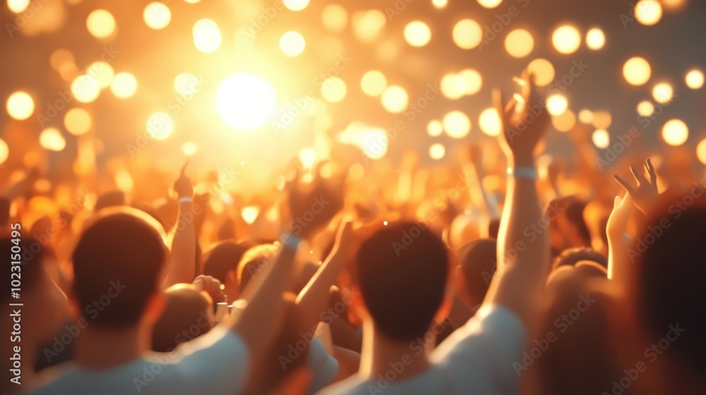 An energetic concert scene featuring illuminated stage lighting and a ...