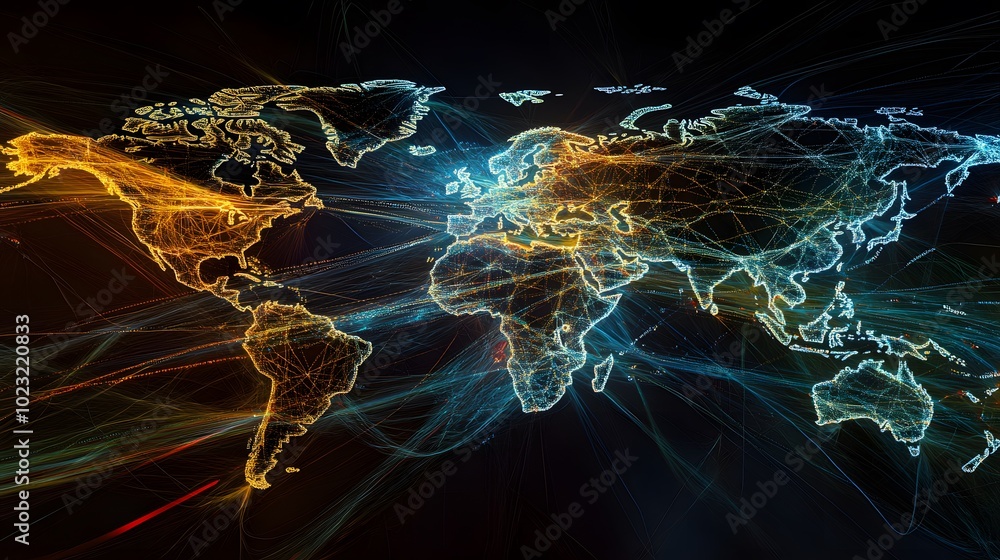 Dynamic lines linking global stock markets on a map with major ...
