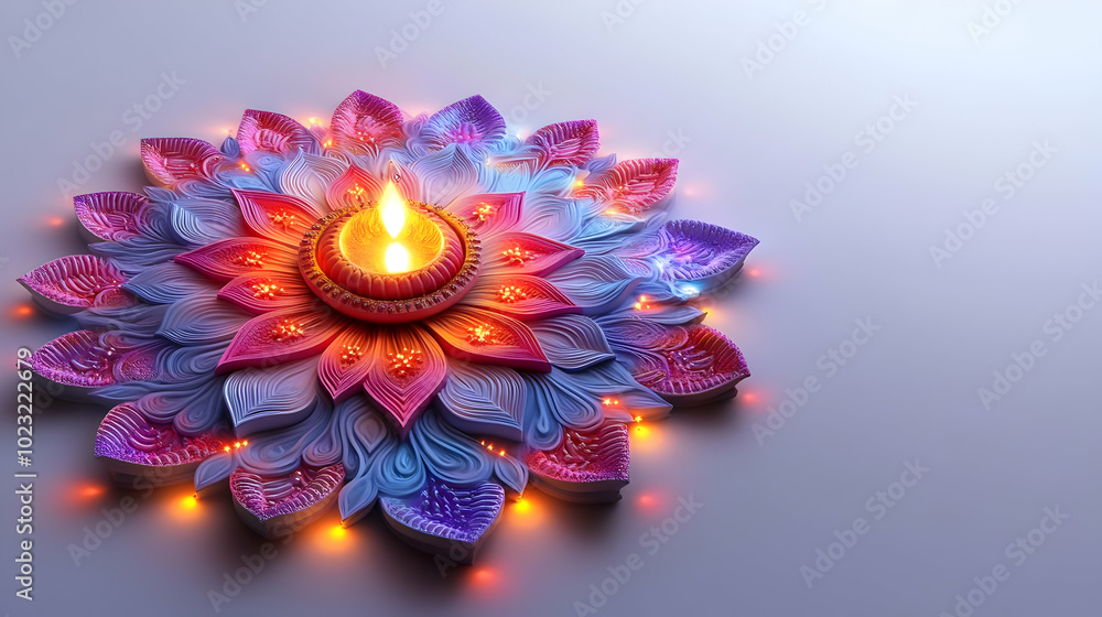 3D Icon of Desktop Featuring Holographic Diwali Candles with Festival ...