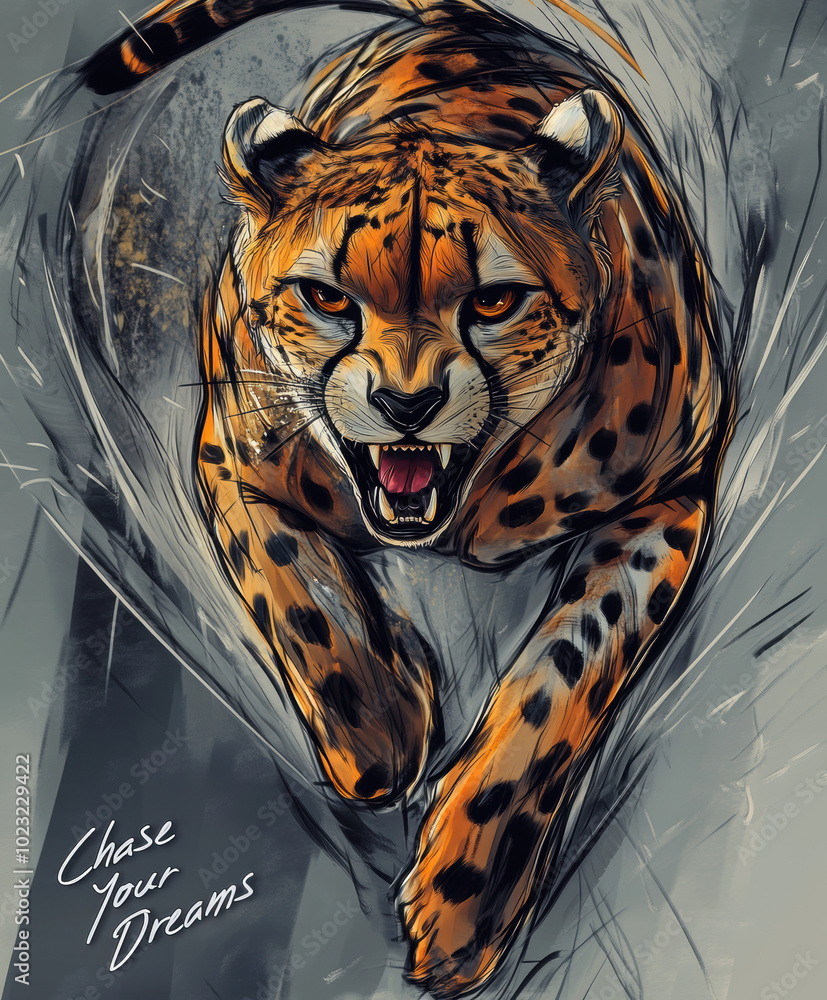 Cheetah in Full Sprint with "Chase Your Dreams" Slogan Stock ...