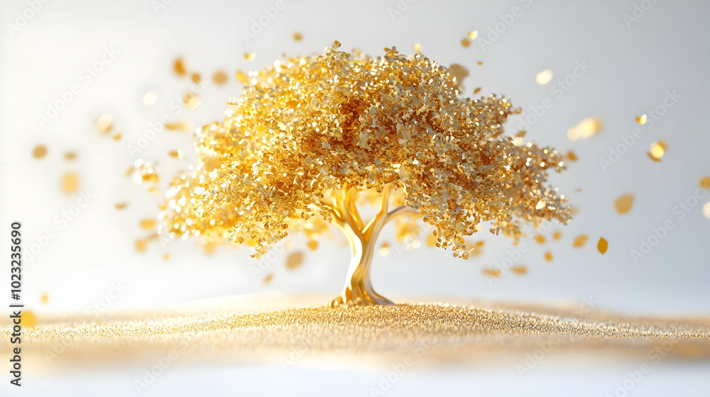 3D Icon Vector of Golden Tree with Dhanteras Text Isolated on White ...