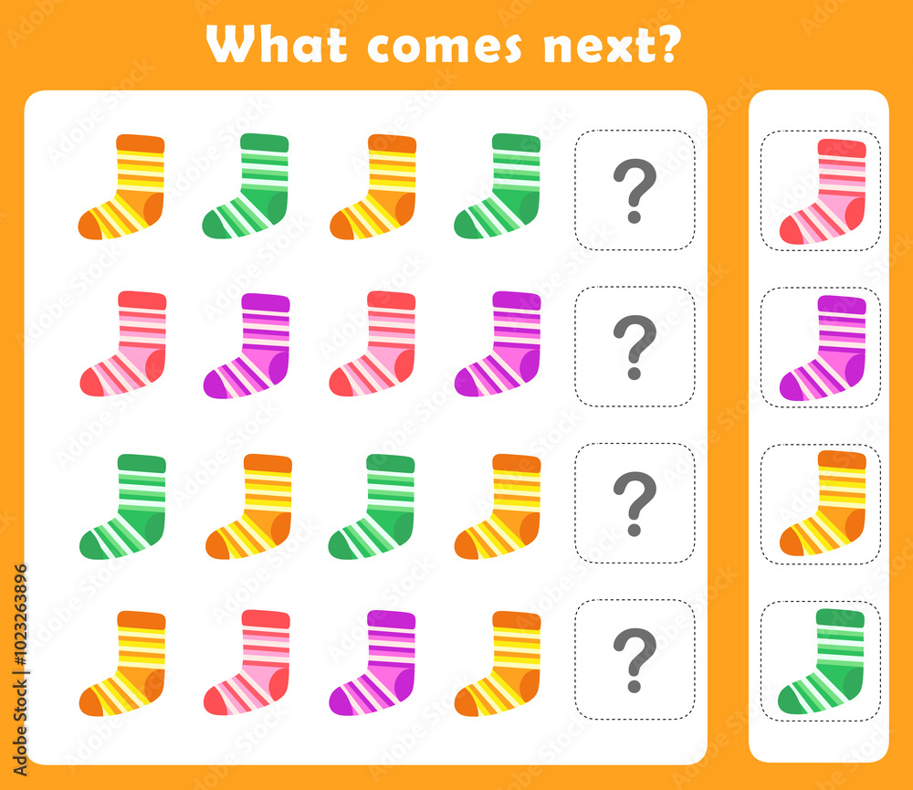 What comes next? Educational logic game for kids with cute socks ...