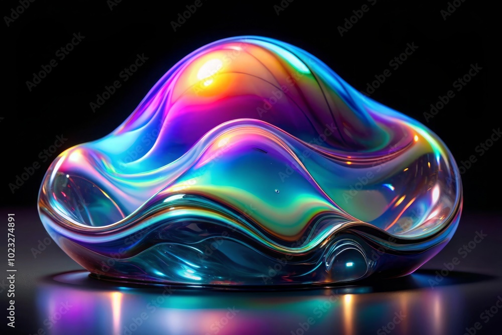 Bold holographic liquid blob shape isolated. iridescent wavy melted ...