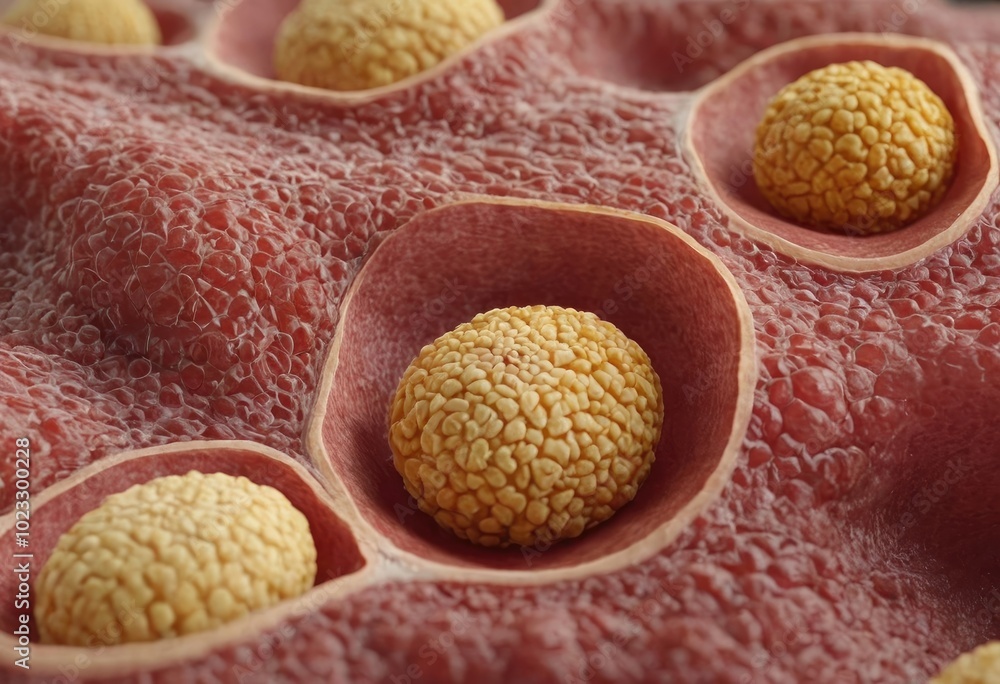 A realistic cutaway of skin tissue, with detailed textures of the ...