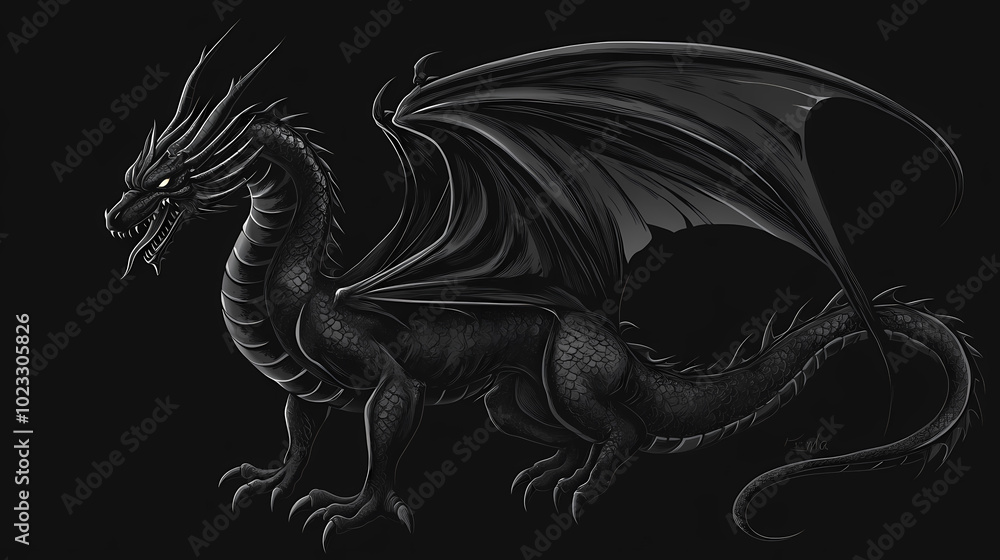 Colossal black fantastic dragon. fantasy monster. generate ai. Shadow ...