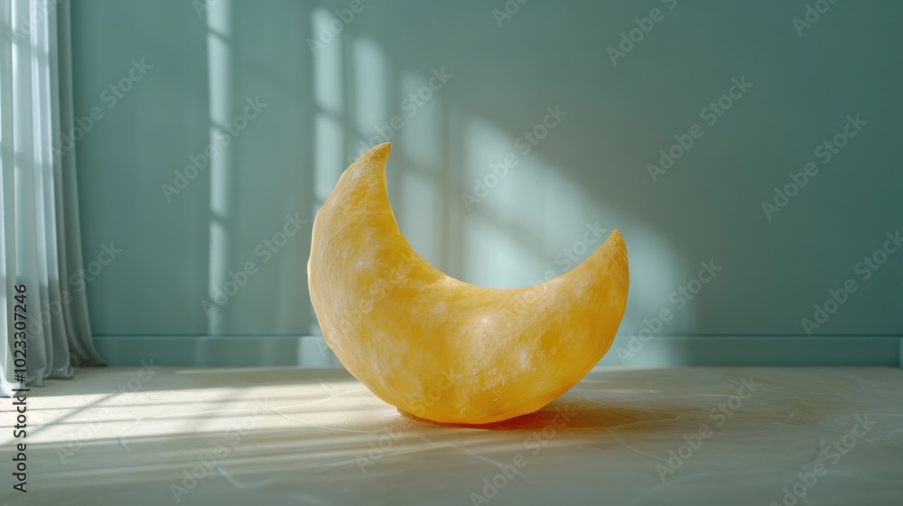 Crescent moon shaped citrus fruit such as orange or lemon positioned on ...
