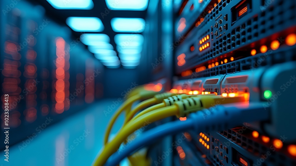 closeup of an internet cable being connected the end port on one side ...