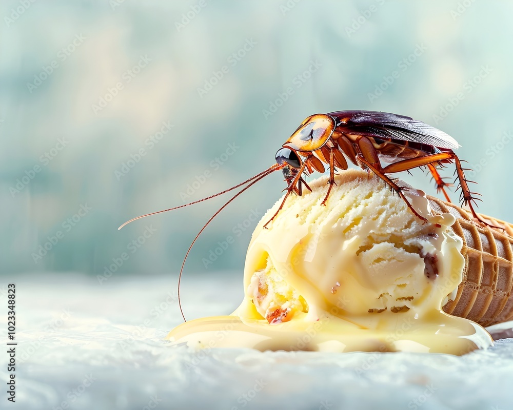 Cockroach Sips From Melted Ice Cream Cone Summer Treat Turned Unsettling Sight foto de Stock ...