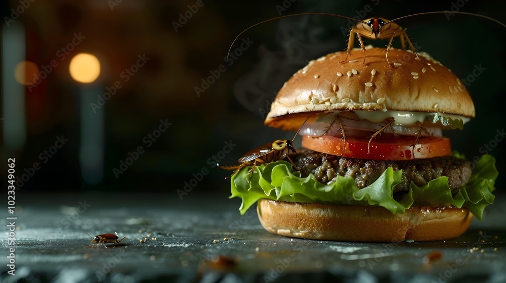 Juicy Burger with Unexpected Cockroach Intruder Classic Meal Turned ...