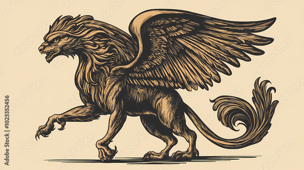 Mythical griffin with powerful wings and regal stance. Gryphon in ...