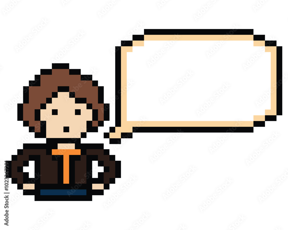 Cartoon cute pixel character man face with chat blank decoration 8 bit ...
