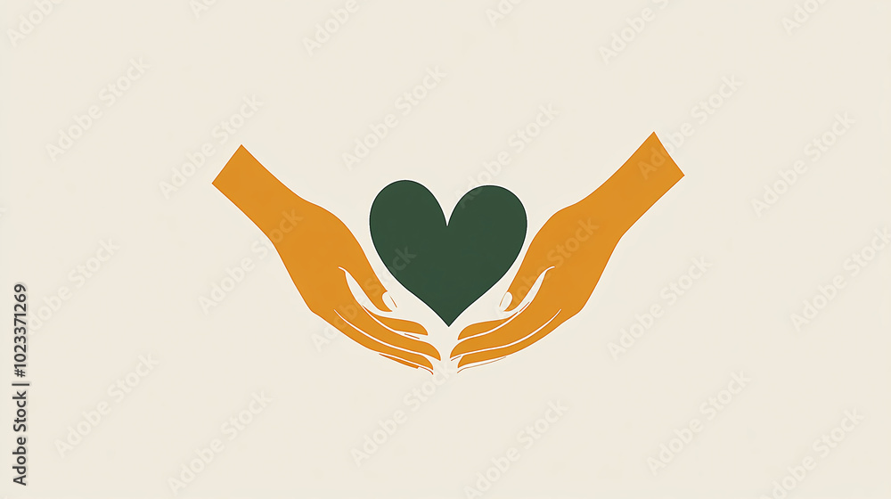 Logo design featuring two hands holding each other with a green heart ...