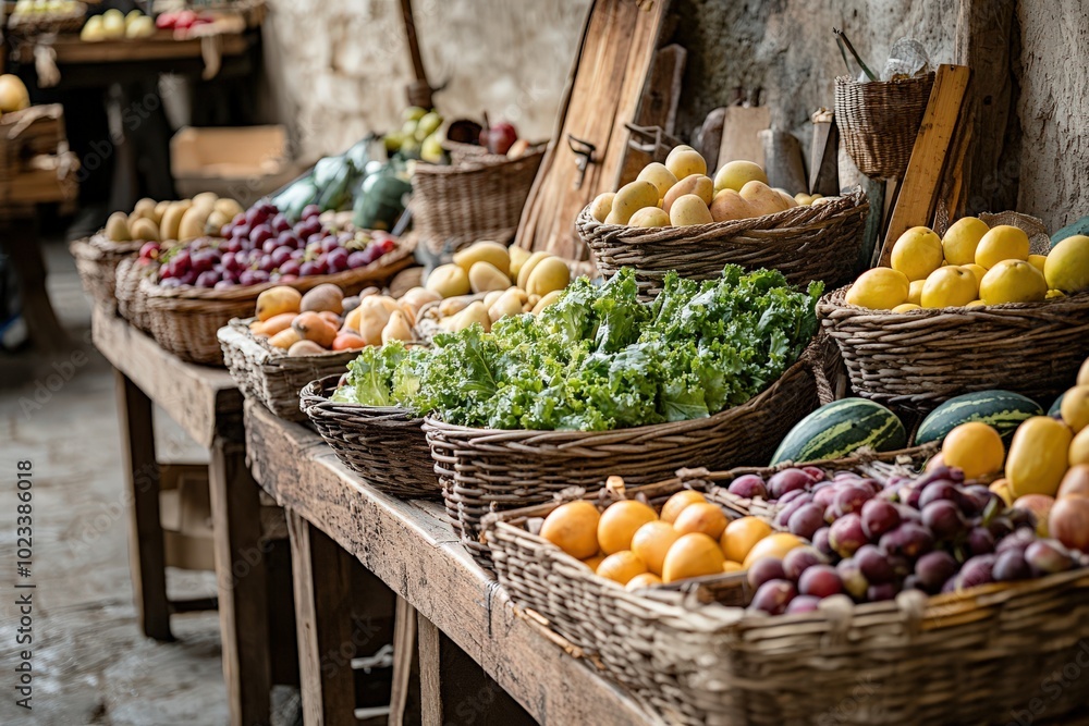 Medieval Market: Fresh Fruits and Vegetables for Sale at Historic ...