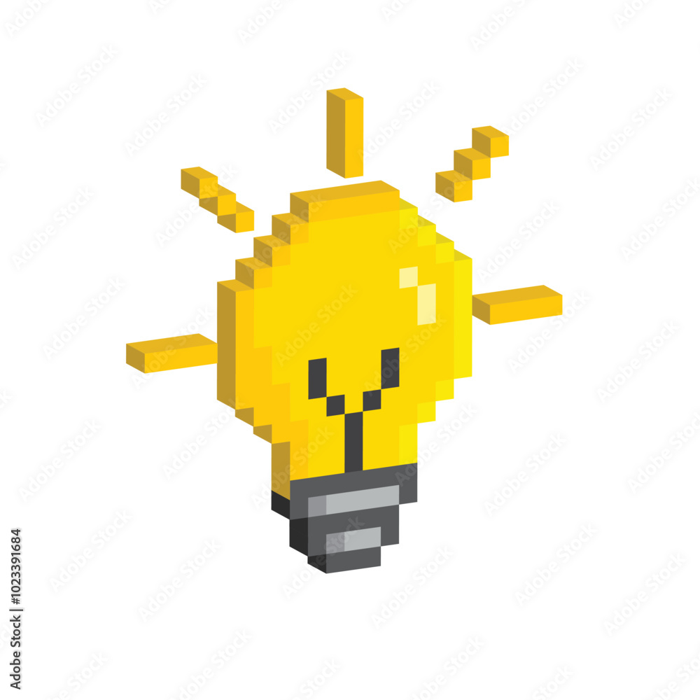 Isometric 3d pixel art Light bulb vector game 8 bit lamp icon logo ...