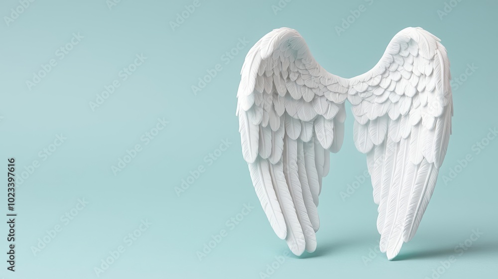 Artistic interpretation of feathered angel wings in pristine white ...