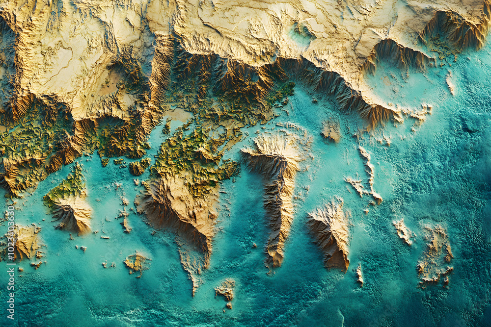 Topographic Map of Coastal Terrain, A detailed topographic map ...