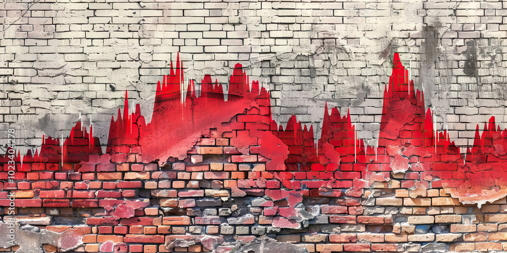 Inflation Rate: Red Wave Graphs on a Rough Brick Wall Stock ...