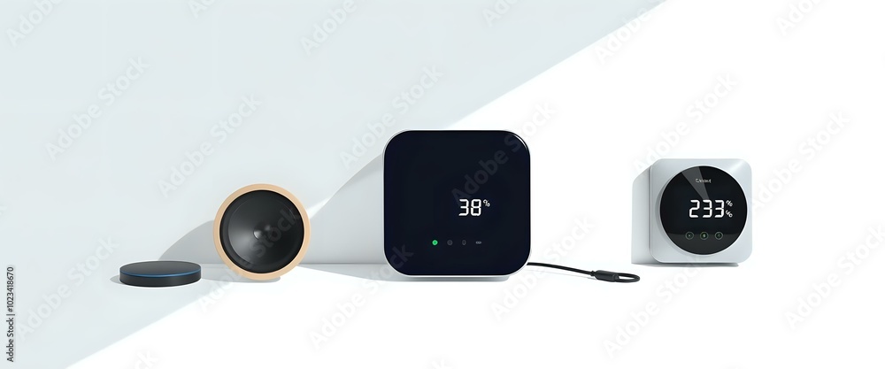 Time-Sensitive Tech Trio: Late Night Workspace Setup with Speakers and ...