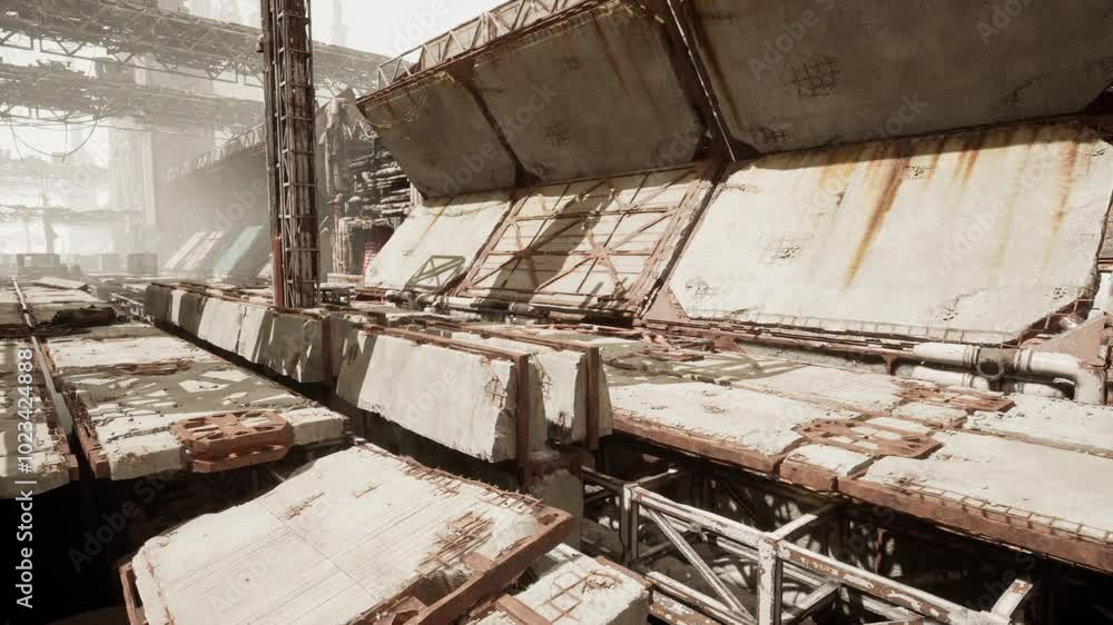 An old oil terminal lies in ruins, showcasing rusted structures ...