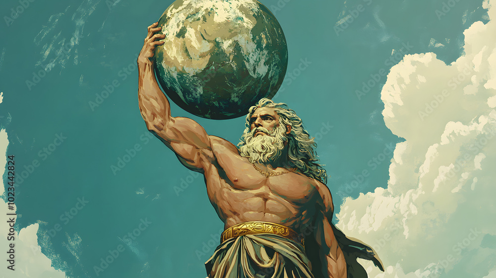 Greek god and titan illustration, Atlas, a titan was punished to carry ...