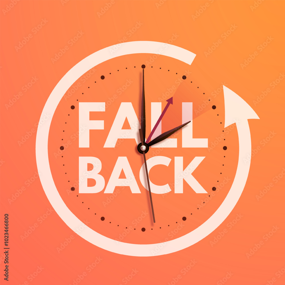 Daylight saving time ends. Fall back banner with realistic clock hands ...