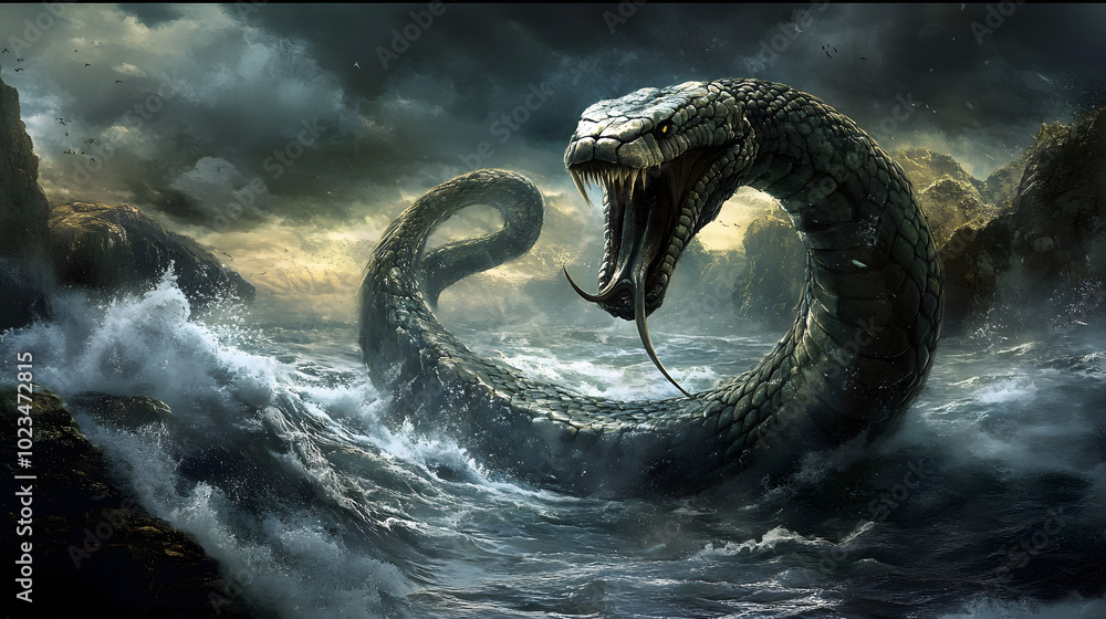 Jörmungandr sea snake illustration, nordic mythology, the monster ...