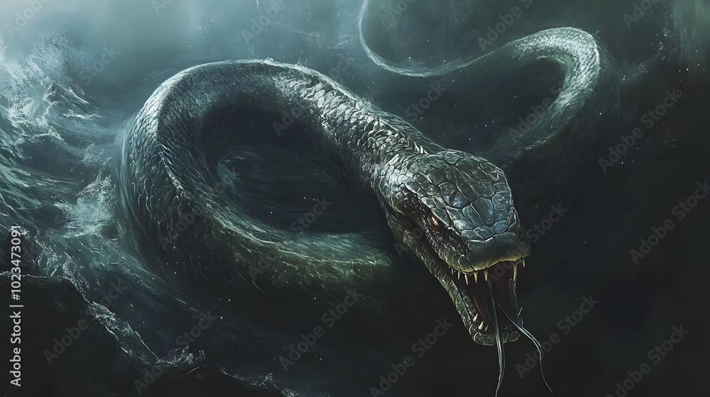Jörmungandr sea snake illustration, nordic mythology, the monster ...