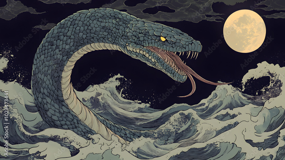 Jörmungandr sea snake illustration, nordic mythology, the monster ...