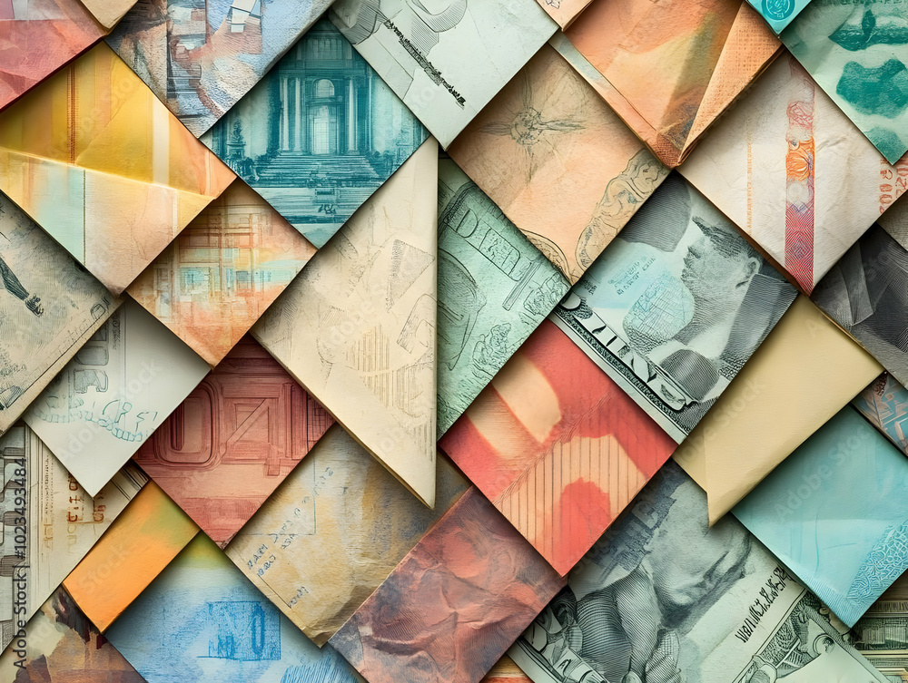 Seamless Tile Pattern of Stylized Banknote Origami: Extreme Close-Up of ...