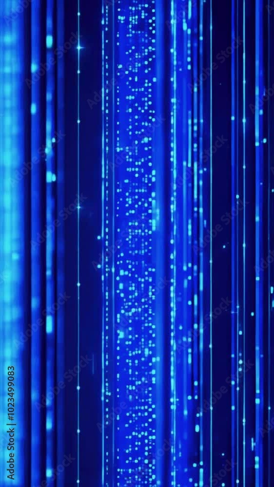 Thin glowing royal blue vertical lines cascade rainfall, mimicking ...