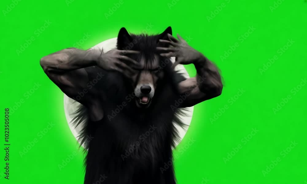 A character transforming into a werewolf under a full moon, bones ...