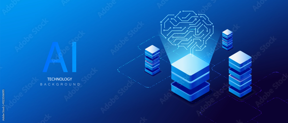 Data center server with brain circuit board. Work innovation at AI ...