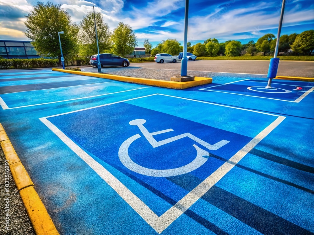 ภาพประกอบสต็อก Accessible handicap parking space with clear signage and ...
