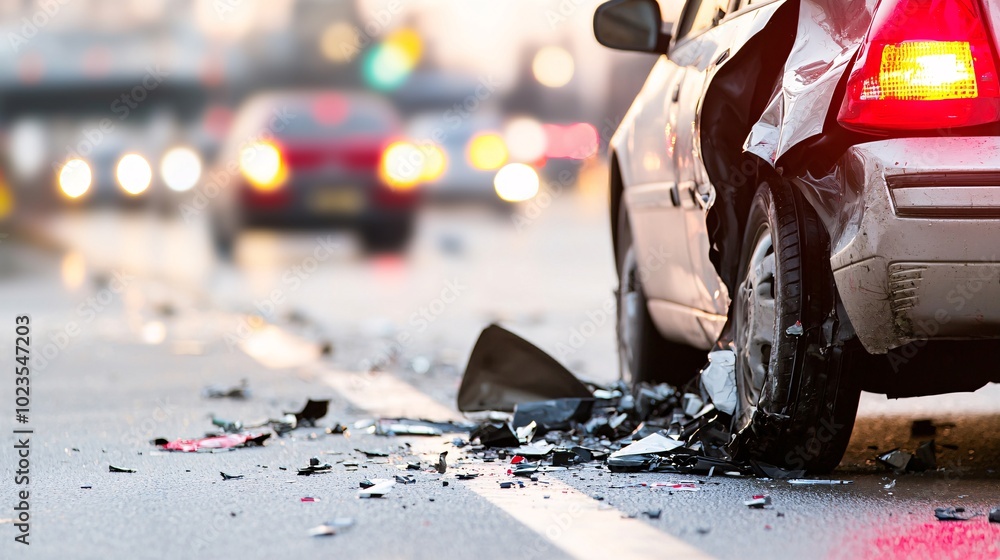 Dramatic Car Accident Scene at Dusk - Twisted Metal and Emergency ...