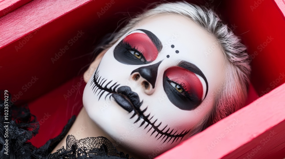 A gothic Halloween face paint kit with shades of black, white, and ...