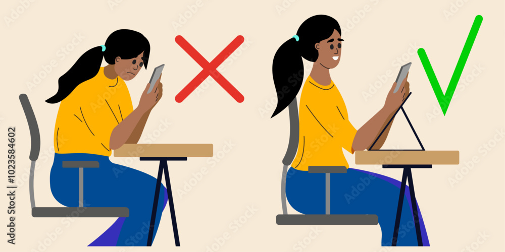 Correct good position vs bad incorrect posture for holding and talking ...