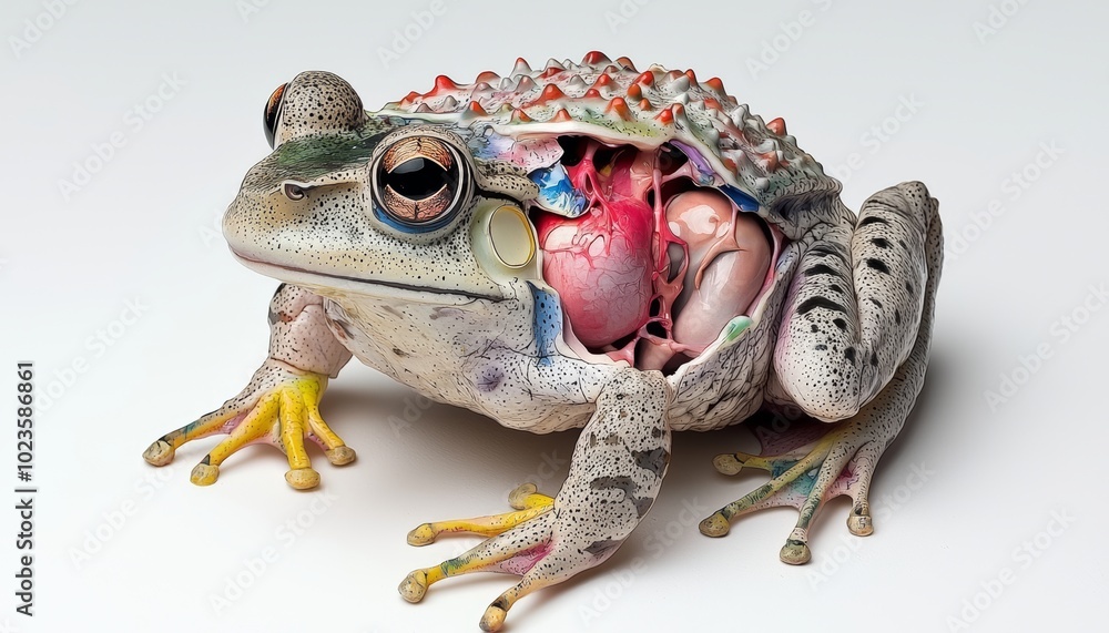 A cross-section of a frog, showing its internal anatomy including the ...