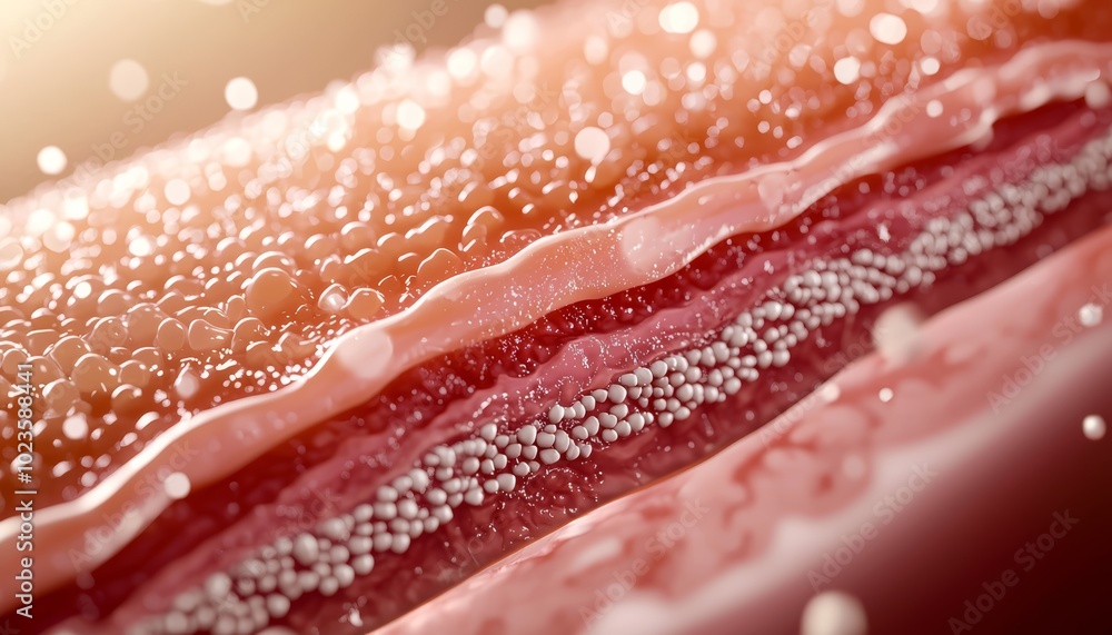 A detailed 3D illustration of a section of skin, showing how the ...